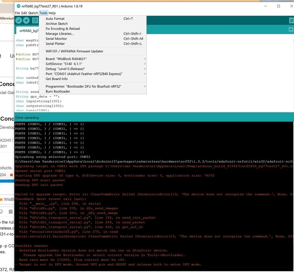 Converting rui3 rak4631 back to arduino - WisBlock - RAKwireless Forum